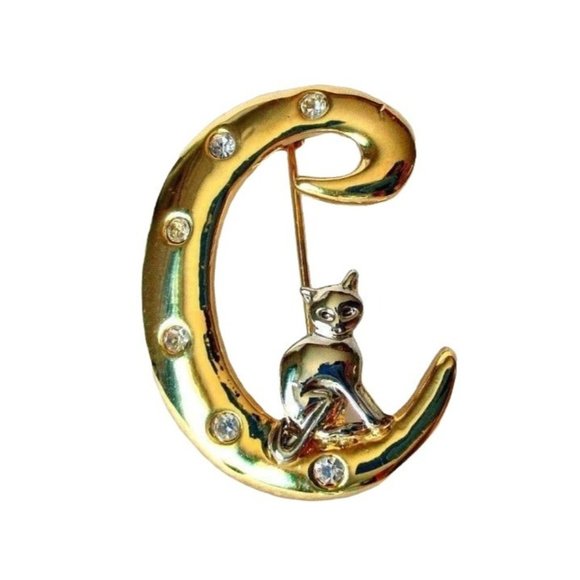 Fashion Jewelry | Jewelry | Cat Initial C Brooch Pin Jewelry Goldtone ...